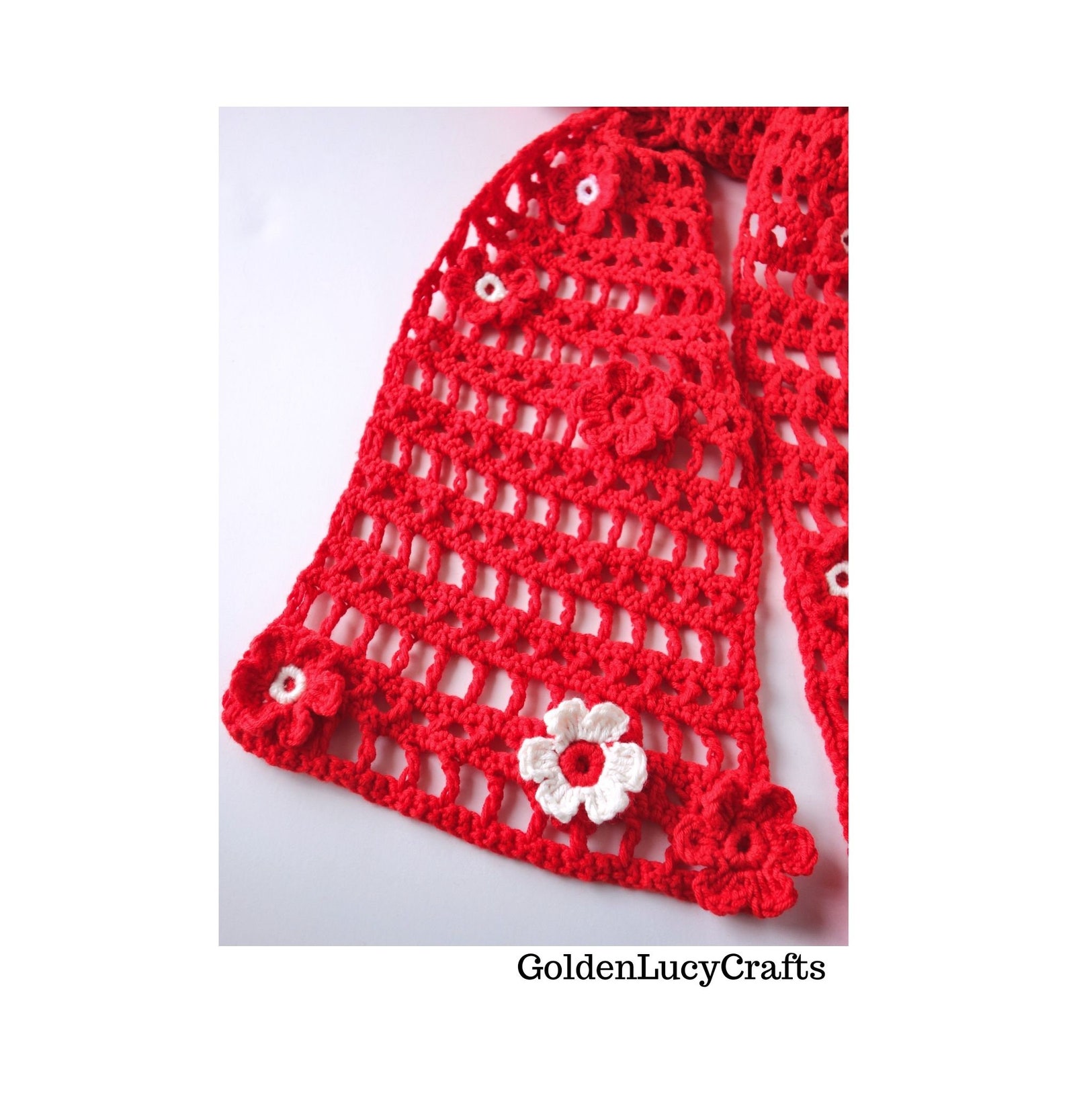 CROCHET PATTERN Lace Floral Scarf Red Women's Scarf - Etsy