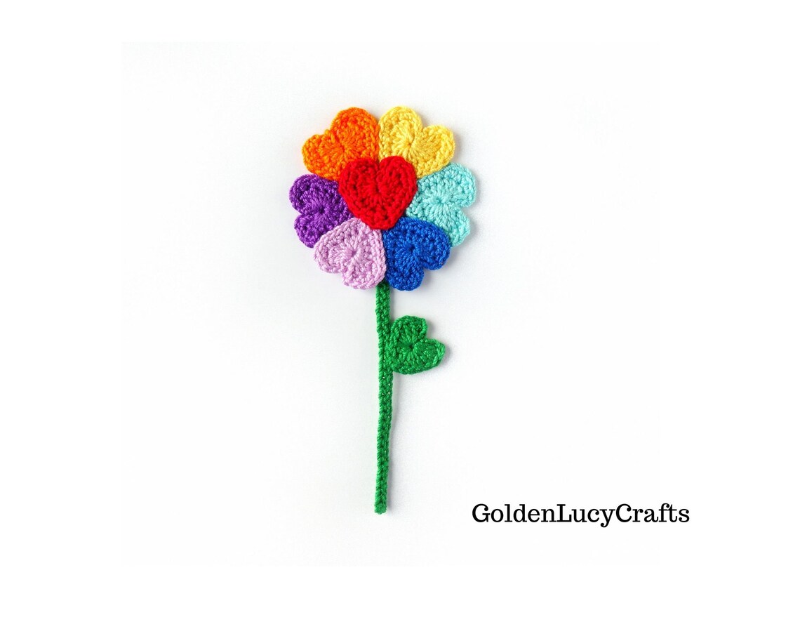 CROCHET PATTERN Heart Flower, Crochet Applique, Motif, Embellishment ...