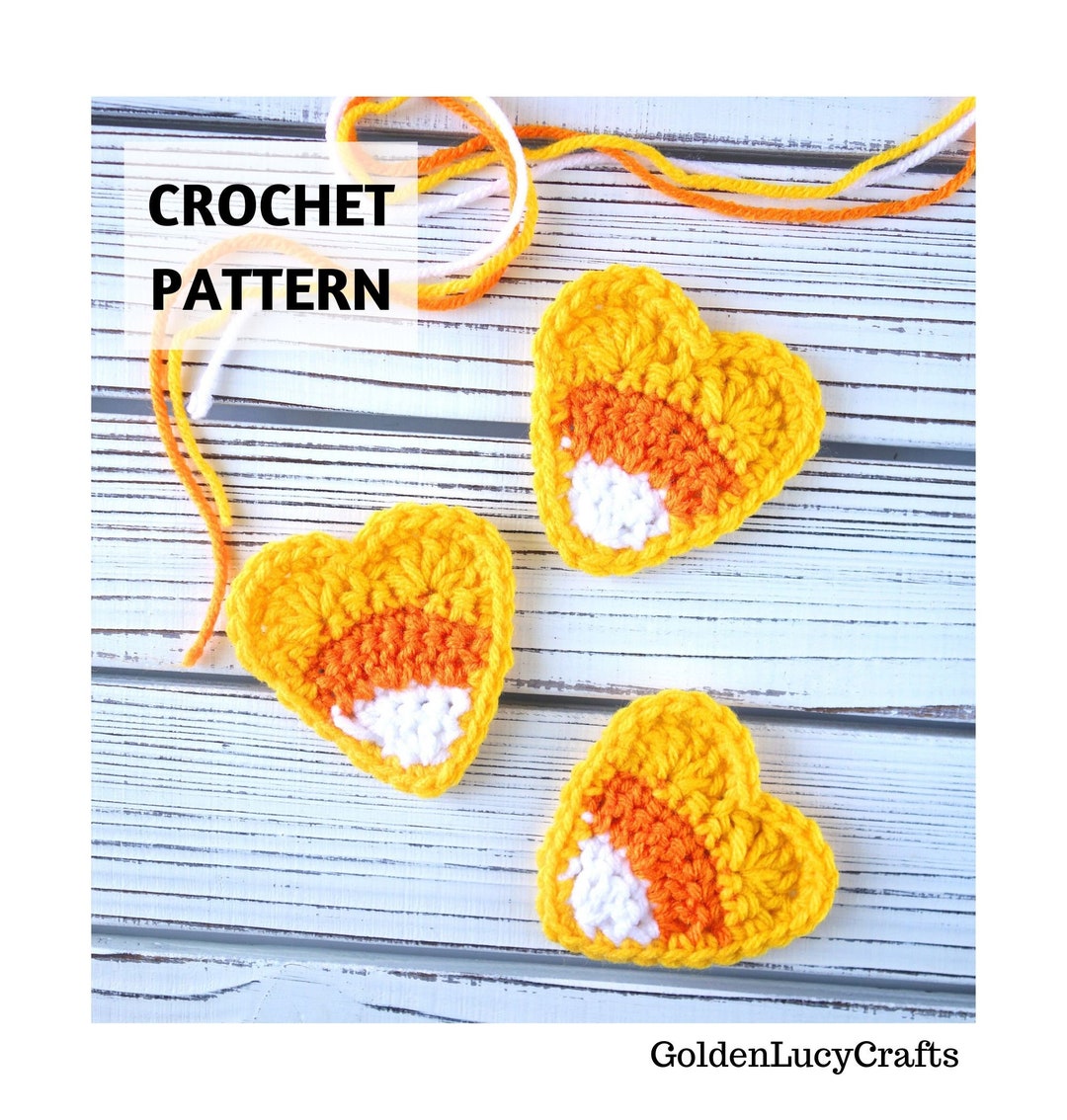 CROCHET PATTERN Candy Corn Heart, Applique, Embellishment, Halloween - Etsy