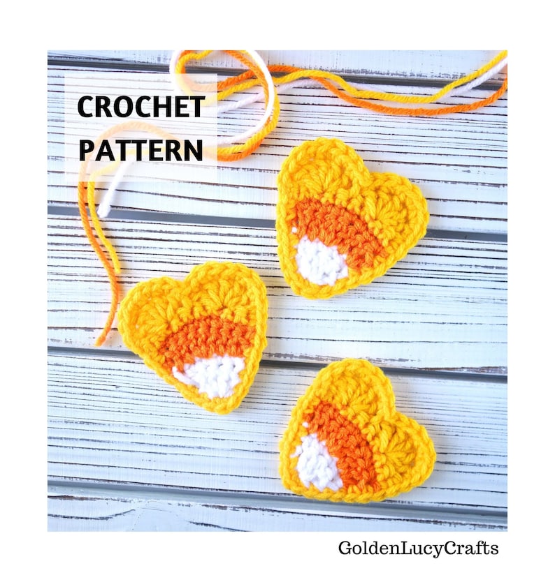 CROCHET PATTERN Candy Corn Heart Applique Embellishment | Etsy