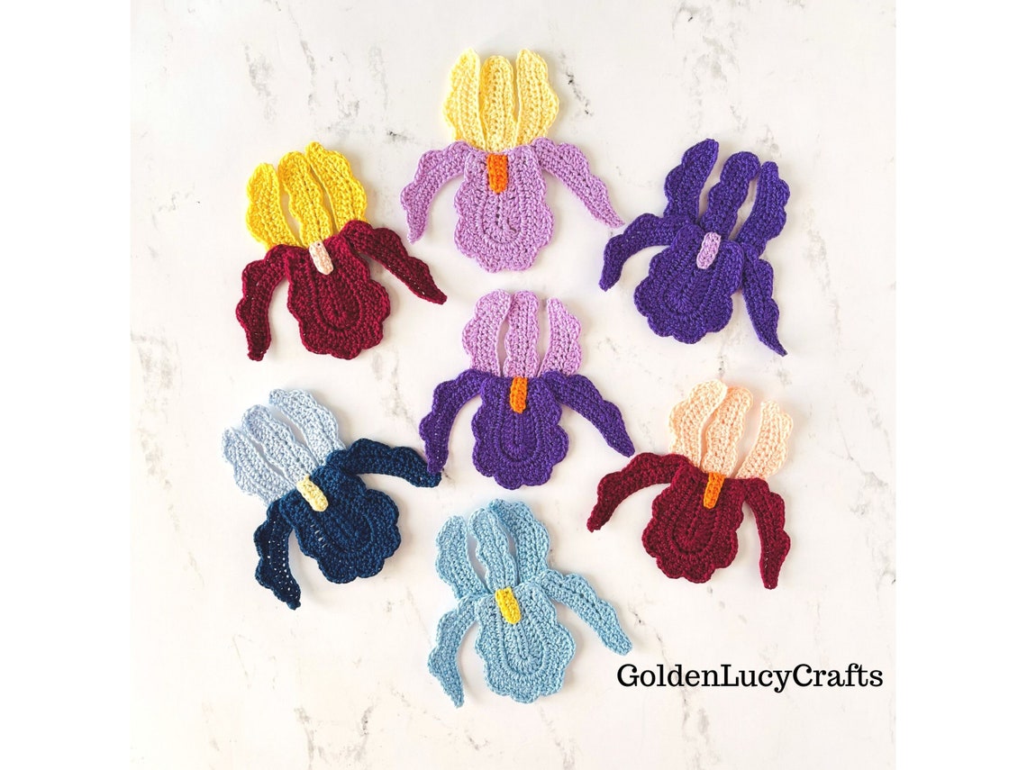 CROCHET PATTERN Iris Flower Applique Motif Embellishment - Etsy