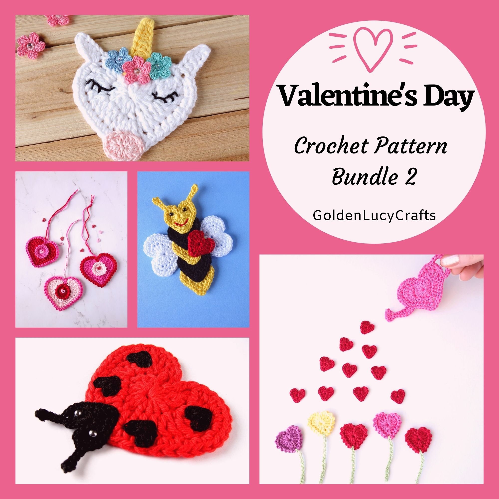 CROCHET PATTERN BUNDLE 2 Valentine's Day Applique Motif | Etsy