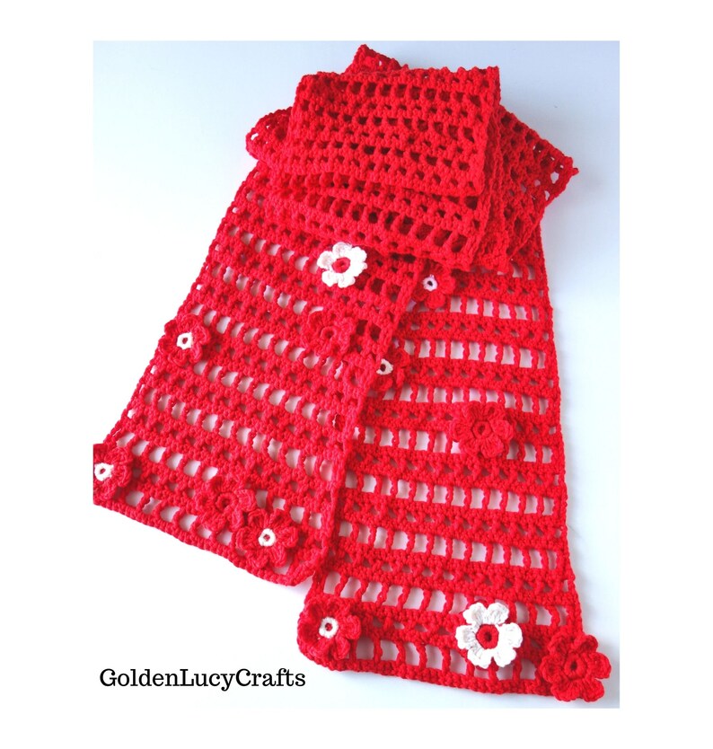 CROCHET PATTERN Lace Floral Scarf Red Women's Scarf - Etsy