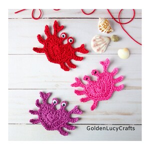 Crochet Pattern Crab Applique, Heart-shaped Crab, Ocean, Sea Motif, Sea ...