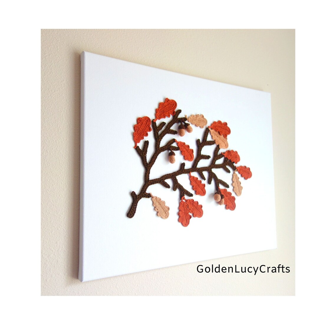 Crochet Pattern Oak Tree Branch Fall Autumn Acorns DIY Wall Art Wall ...