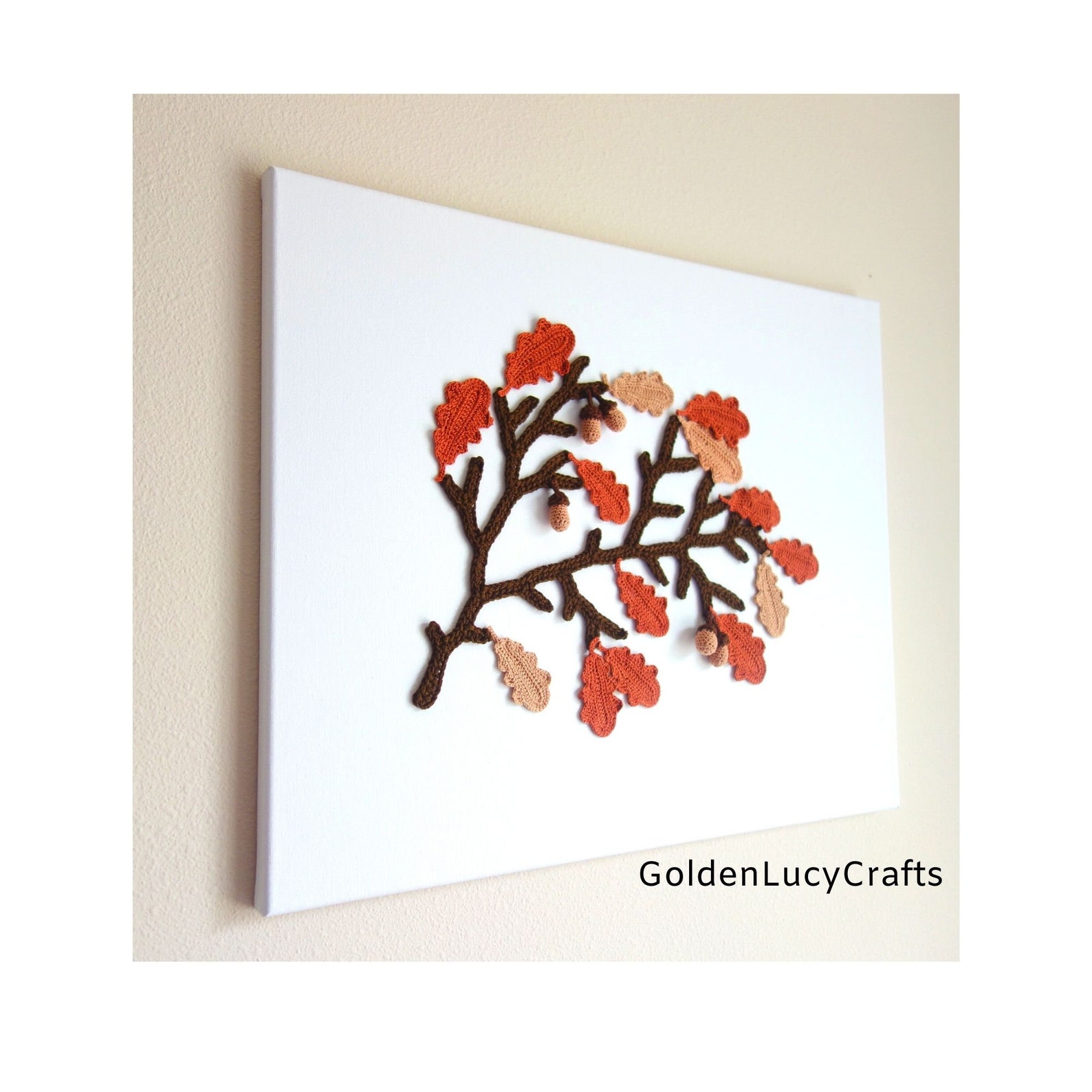 Crochet Pattern Oak Tree Branch Fall Autumn Acorns DIY Wall - Etsy