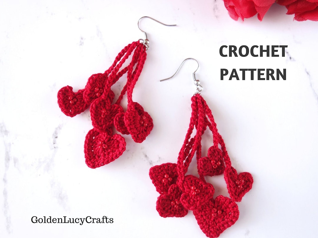 Crochet Pattern Heart Earrings, Valentine's Day, Wedding, Crochet ...