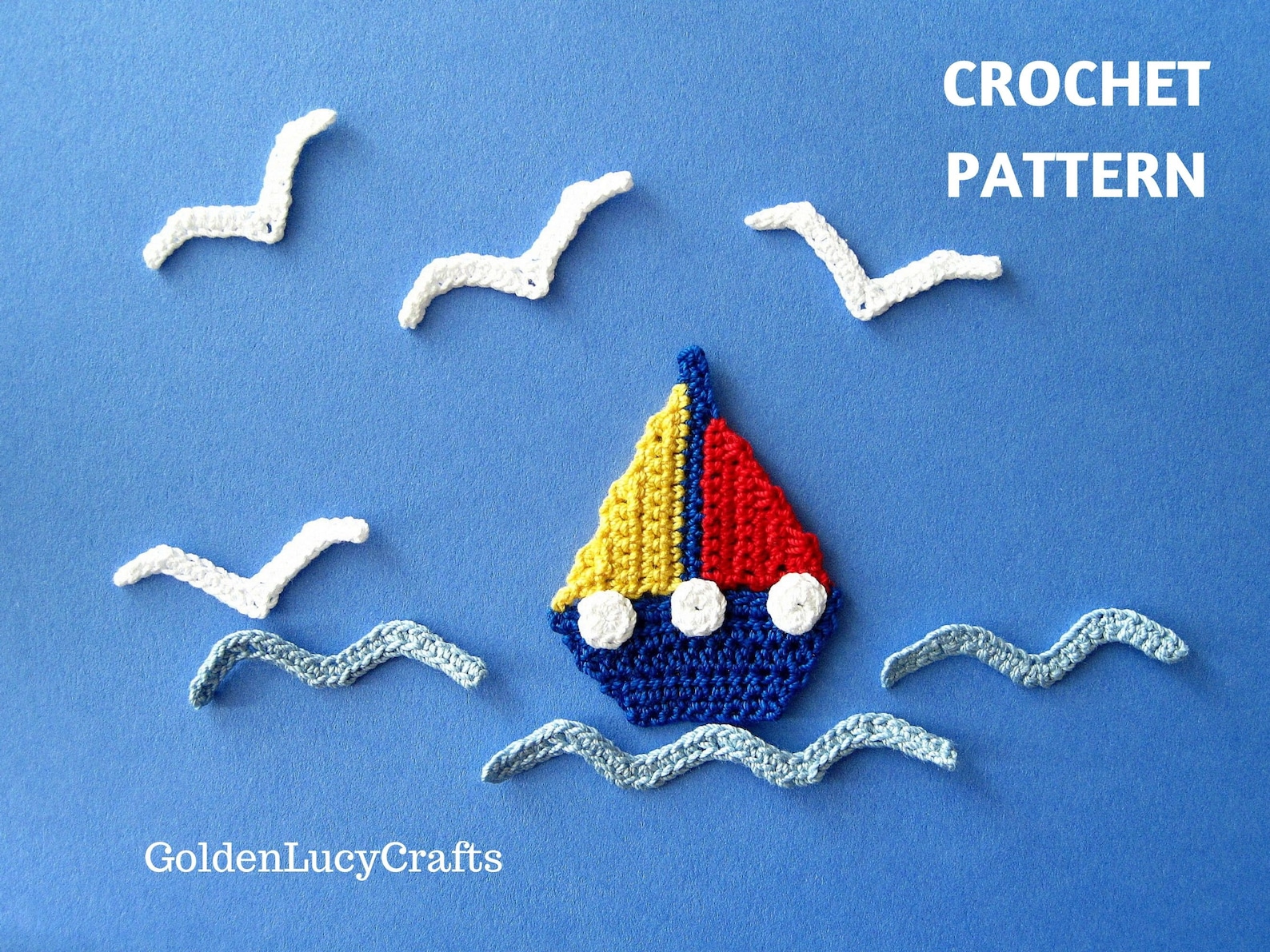 CROCHET PATTERN Sailboat, Seagull and Waves Applique, Sea, Ocean Motifs ...