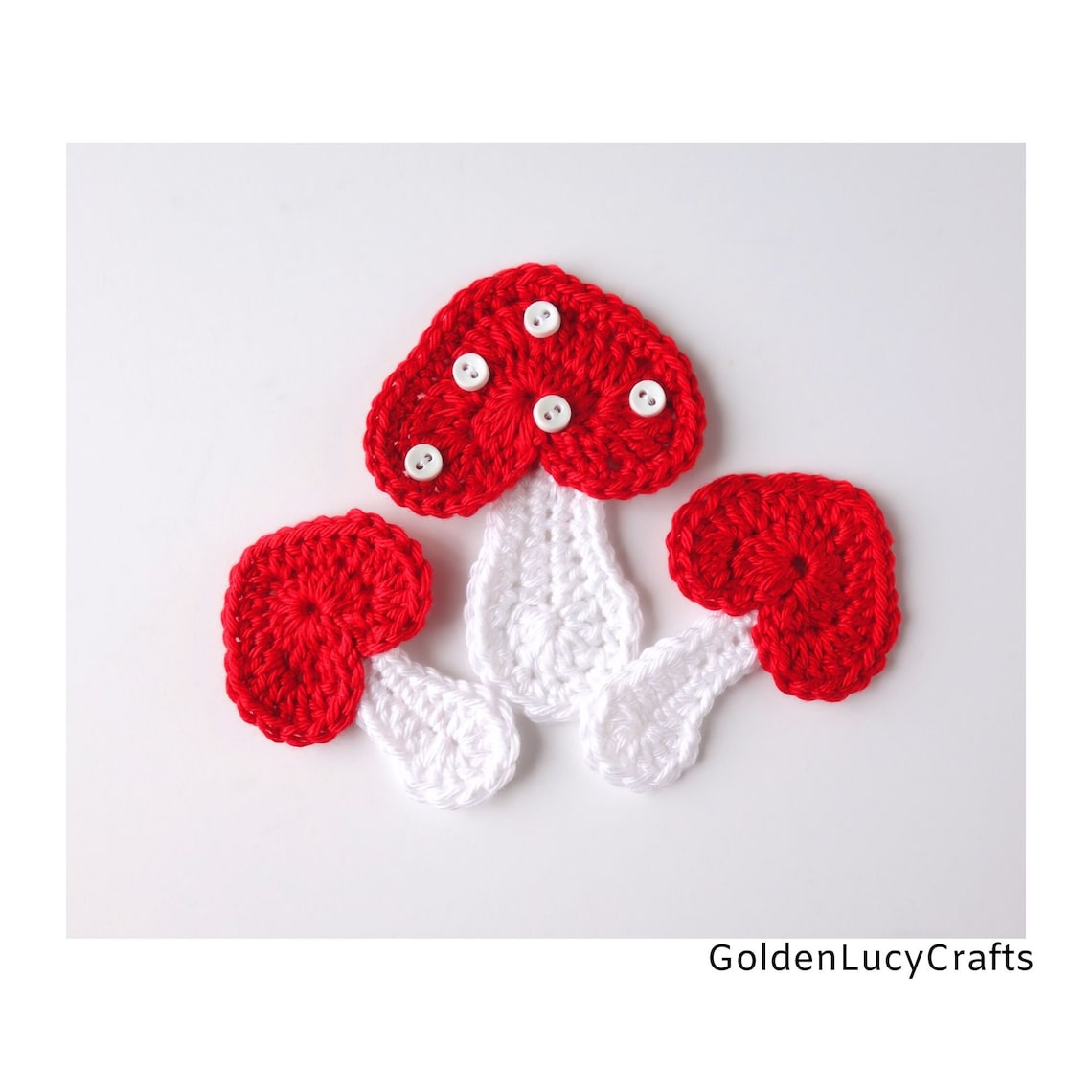 Crochet Pattern Mushroom Applique, Heart-shaped Mushroom, Crochet Motif ...