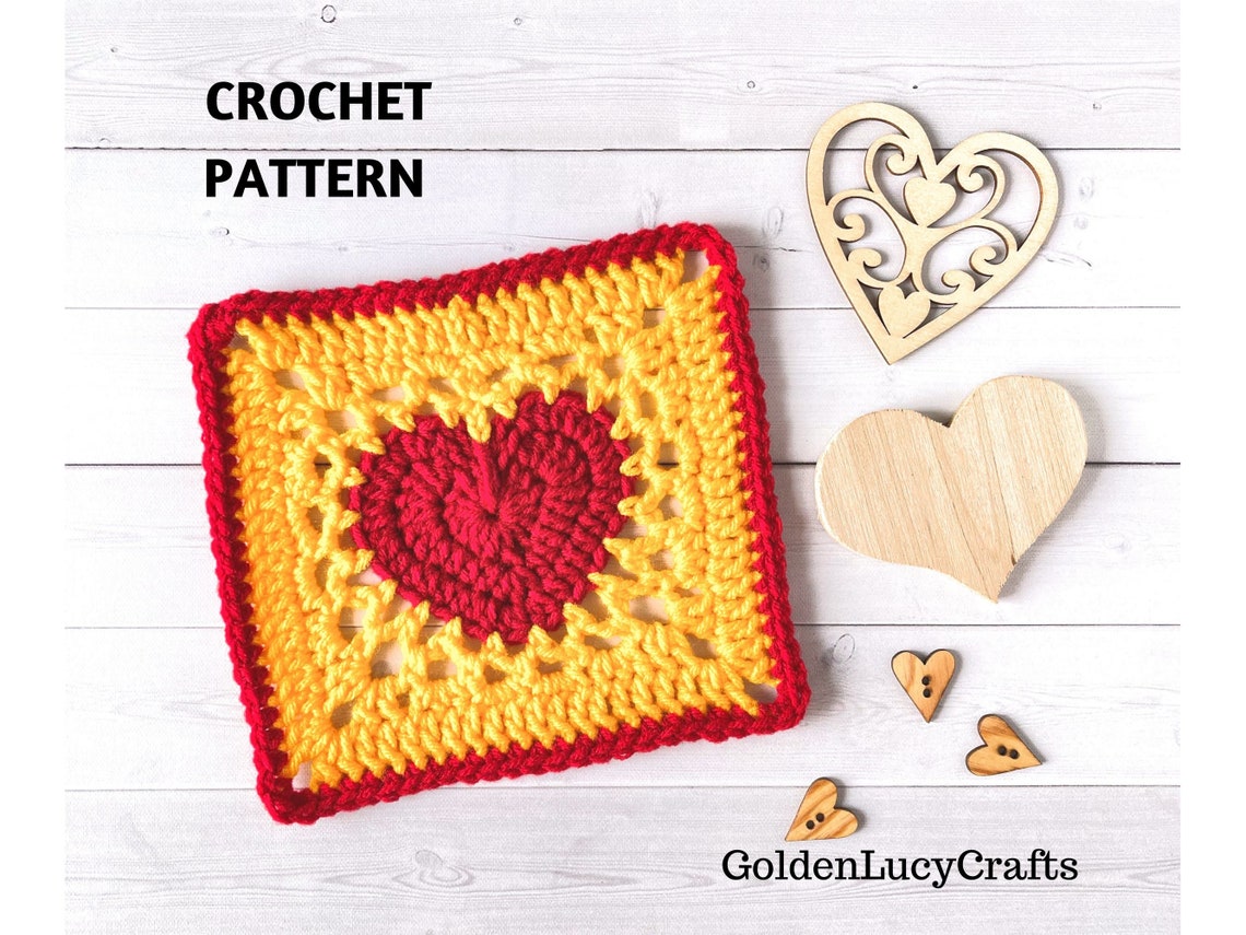 CROCHET PATTERN Heart Granny Square Motif - Etsy