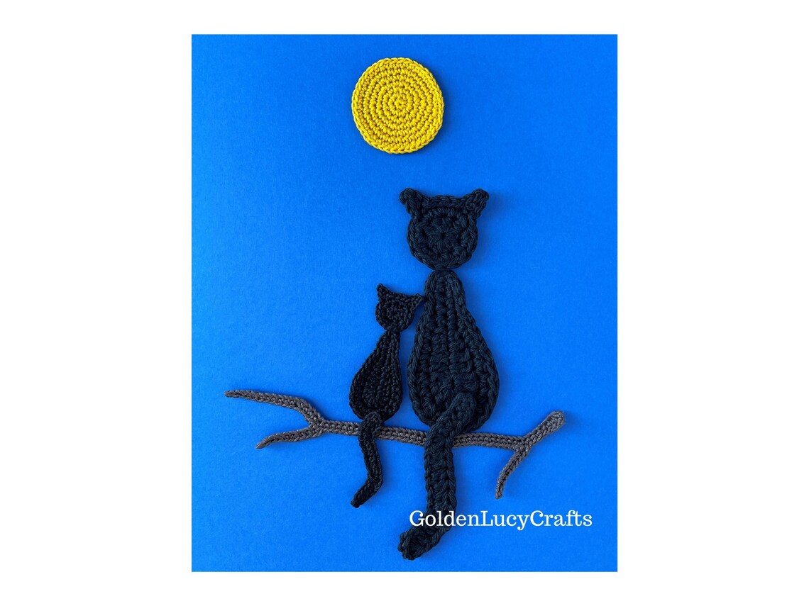 CROCHET PATTERN Cats and a Full Moon Applique Embellishment - Etsy