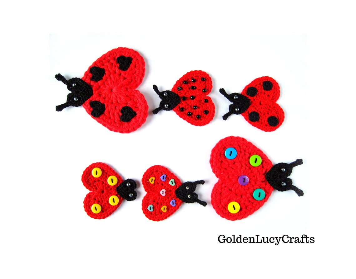 CROCHET PATTERN Ladybug Applique Heart Shaped Ladybug Motif - Etsy
