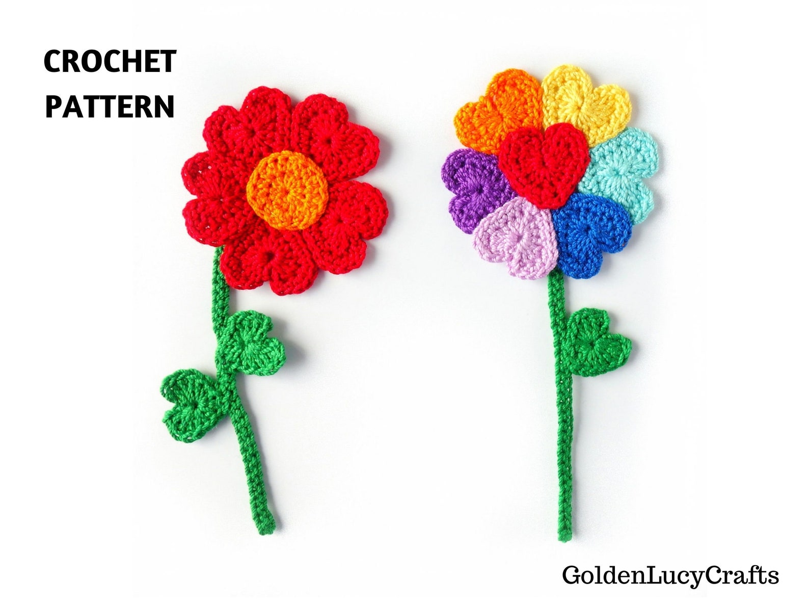 CROCHET PATTERN Heart Flower, Crochet Applique, Motif, Embellishment ...