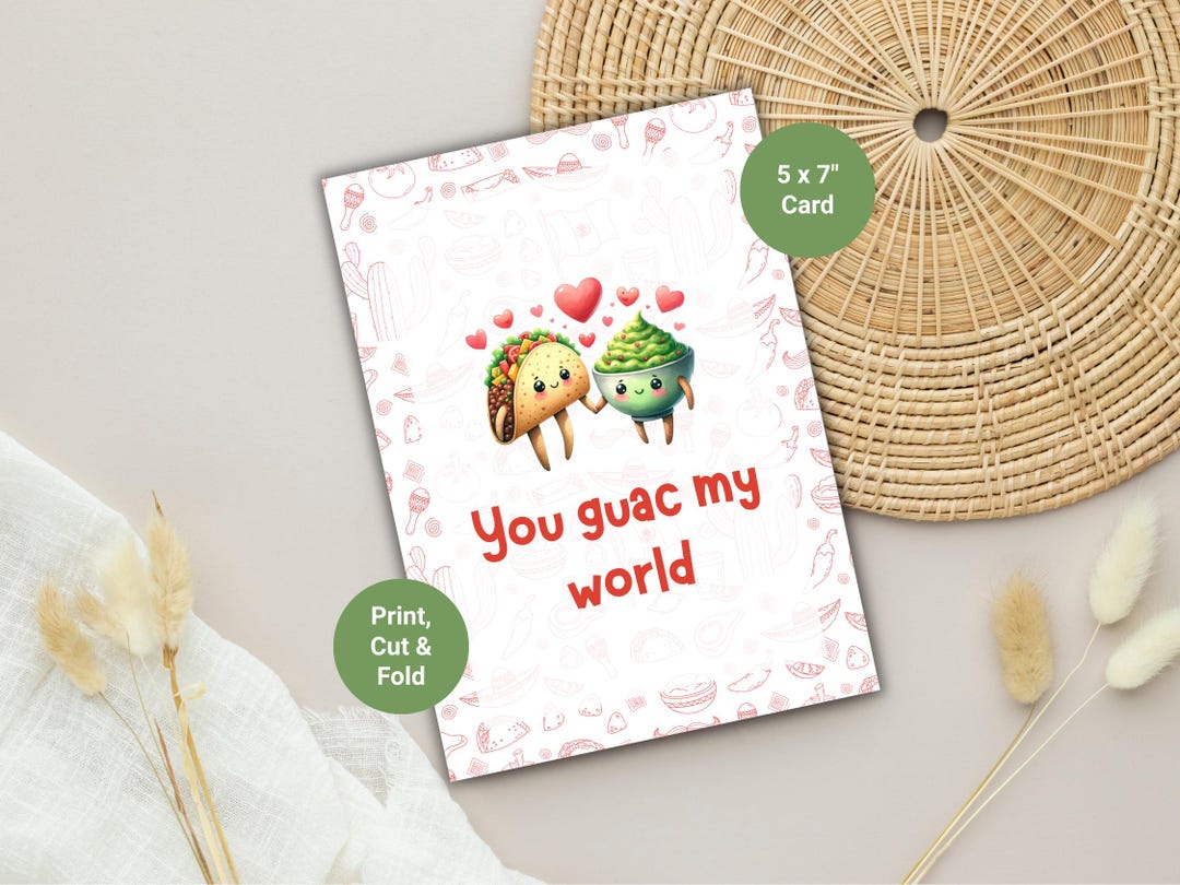 Printable Valentines Card DIY You Guac My World - Etsy