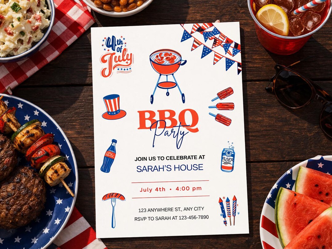 4th of July Invitation | BBQ Party | Independence Day Invite | Editable ...