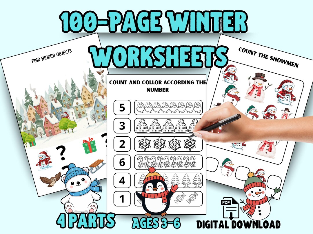 Winter Worksheets for Kids | 100 Page Preschool Printable Learning Pack ...
