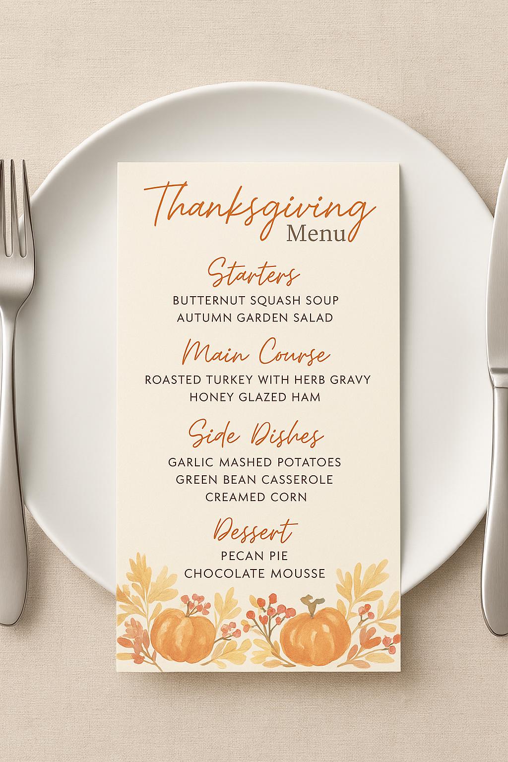 Editable Thanksgiving Menu Template | Printable Pumpkin Design (digital ...