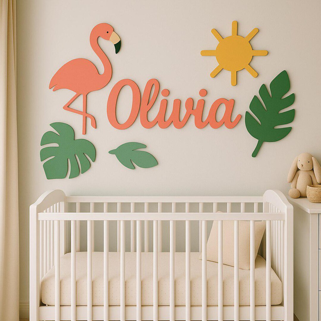 Flamingo Wooden Name Sign: Custom Tropical Nursery Decor - Etsy