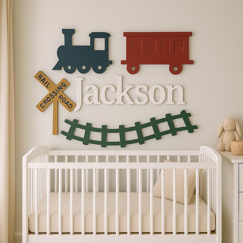 Personalized Train Nursery Name Sign Above Crib, Railroad Baby Room ...