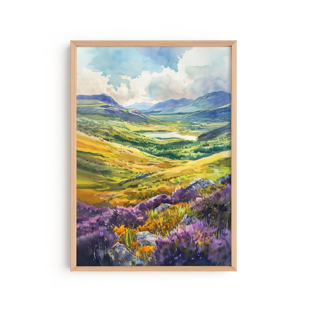 Scottish Highlands Landscape Print – Heather Valley Wall Art, Scotland ...