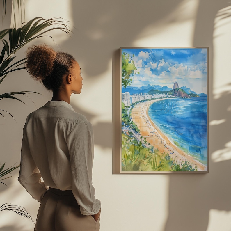 Rio De Janeiro Watercolor Painting, Copacabana Beach With Sugarloaf ...
