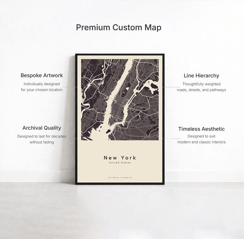 Custom City Retro Map Print — Personalized Minimalist Wall Art Gift - Etsy
