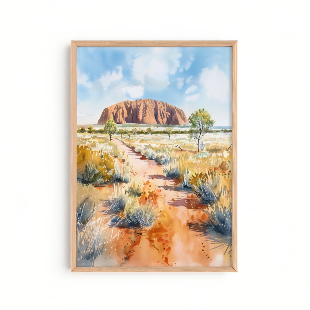 Uluru Watercolor Painting, Ayers Rock Australia Landscape Wall Art ...