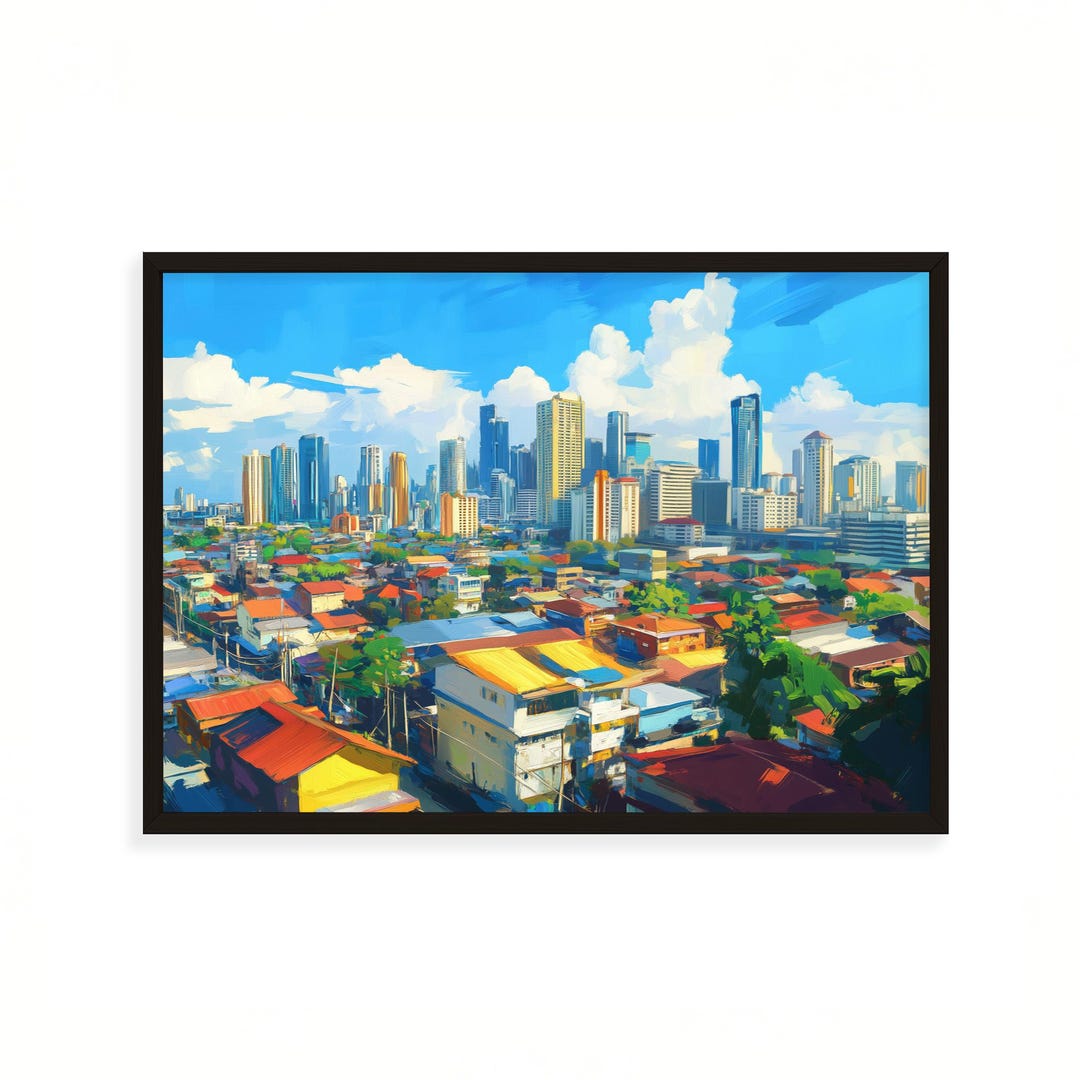 Manila Cityscape Painting, Philippines Urban Skyline Art, Colorful ...