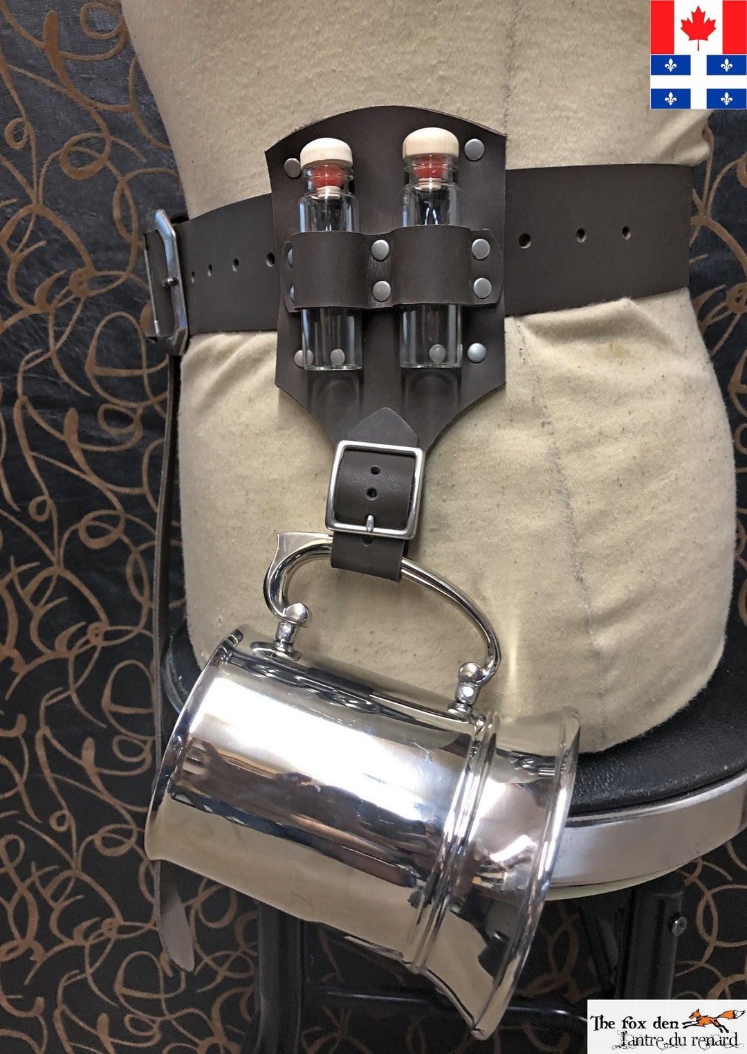 Luxury Leather Mug / Tankard Belt Holder With Buckle and Glass Vial ...