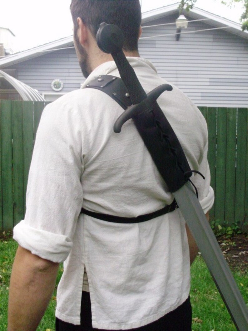 Leather back scabbard for latex sword for reenactment high | Etsy