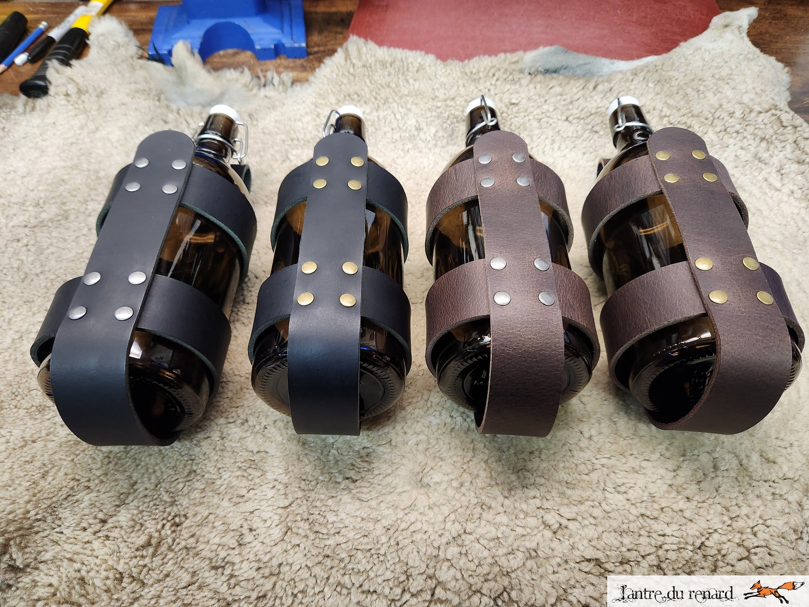 Large Medieval Style Glass Bottle With Leather Holder and 2 Closure ...