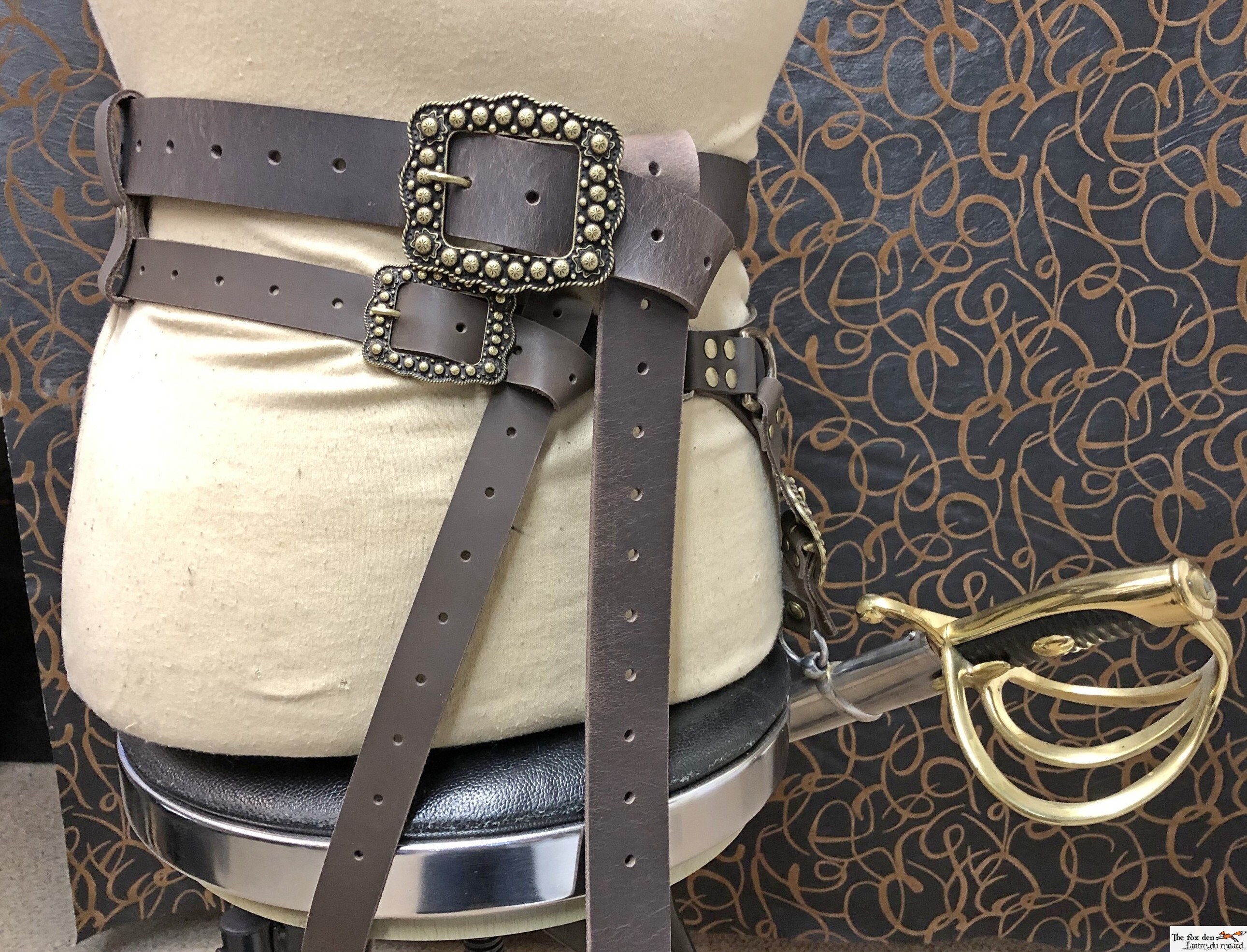 Cavalry saber sword double leather belt luxury version with | Etsy