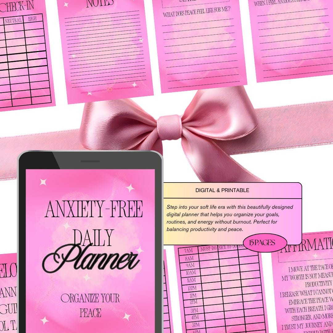 Anxiety-free Daily Planner: Pink Self-care Journal (PDF) - Etsy