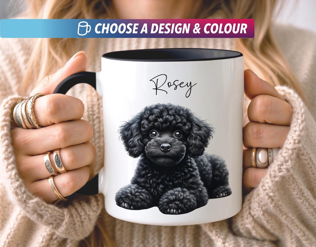 Custom Black Poodle Mug, Personalised Black Poodle Mug Dog Coffee Cup ...