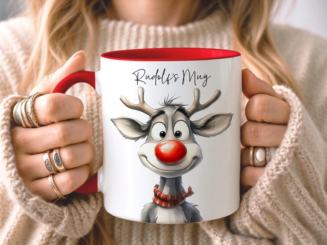 Custom Rudolf Mug | Red Nose Reindeer Cup | Christmas Gift Mug ...