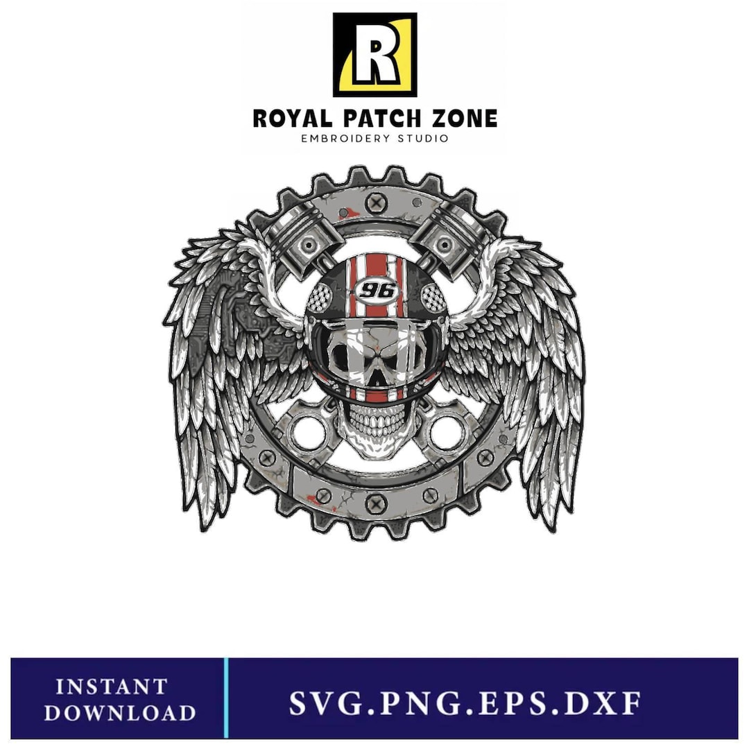 Winged Skull Design Svg Png Eps Dxf | Motorcycle Gear Skull Patch ...