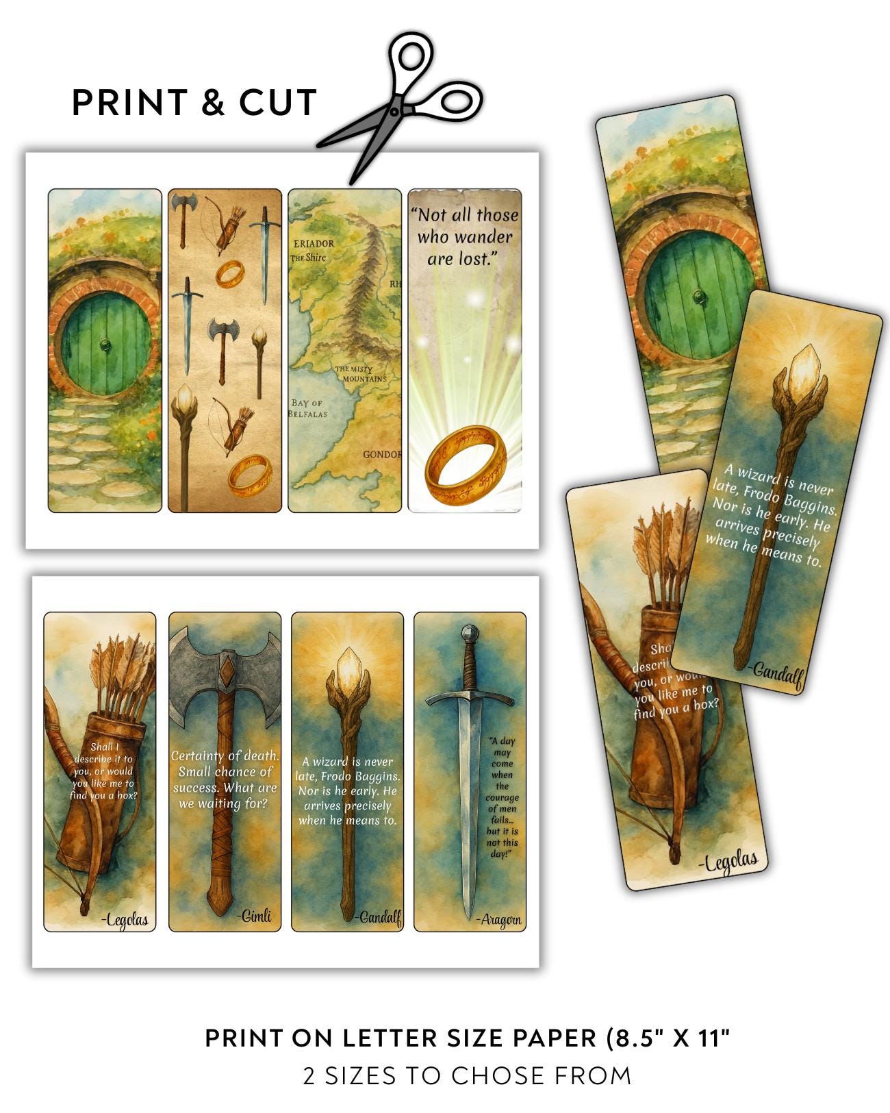 Lord of the Rings Inspired Bookmarks – Printable Digital Download, LOTR ...