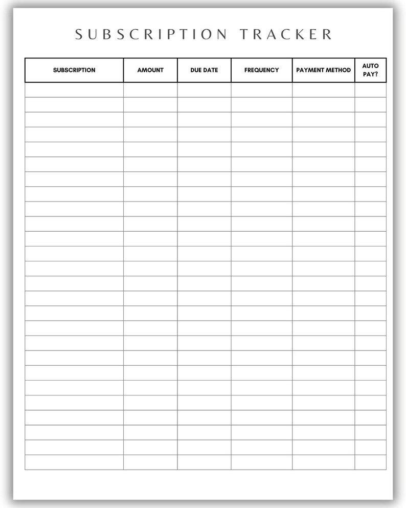 Subscription Tracker – Printable Budget Organizer | Bill Payment ...