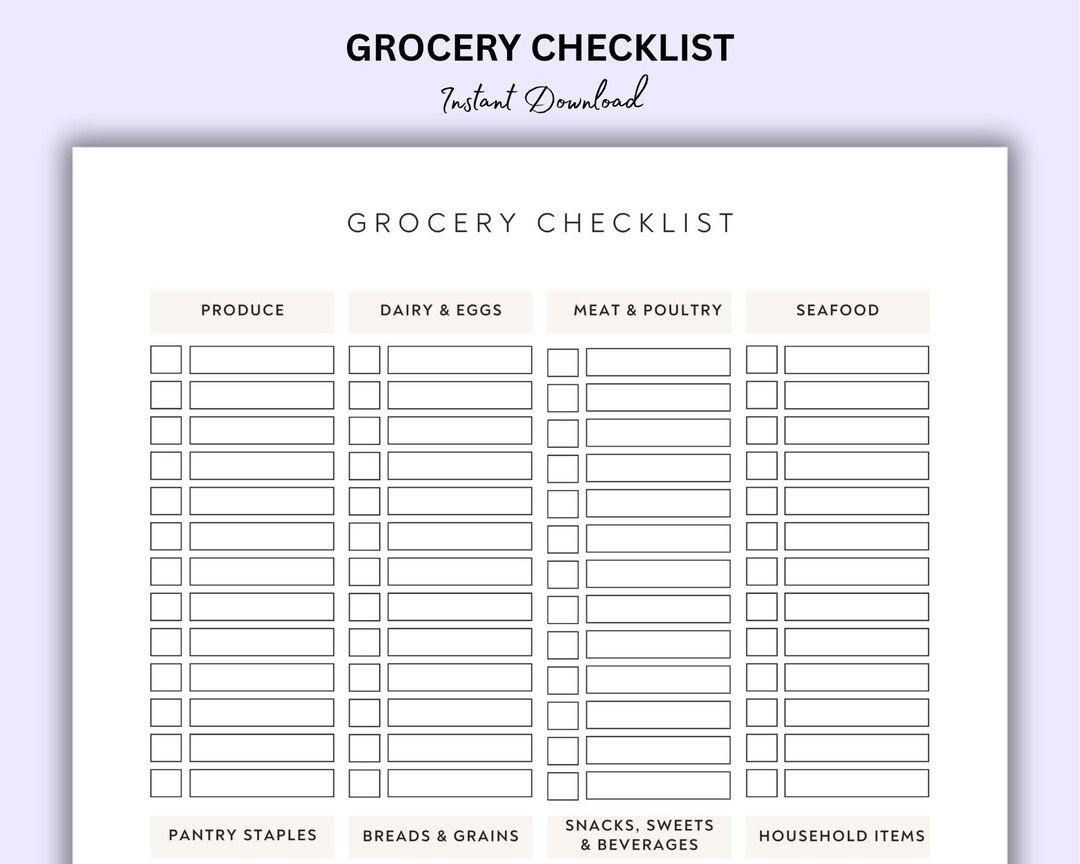 Weekly Grocery Checklist Printable: Organized Food Planner (PDF ...