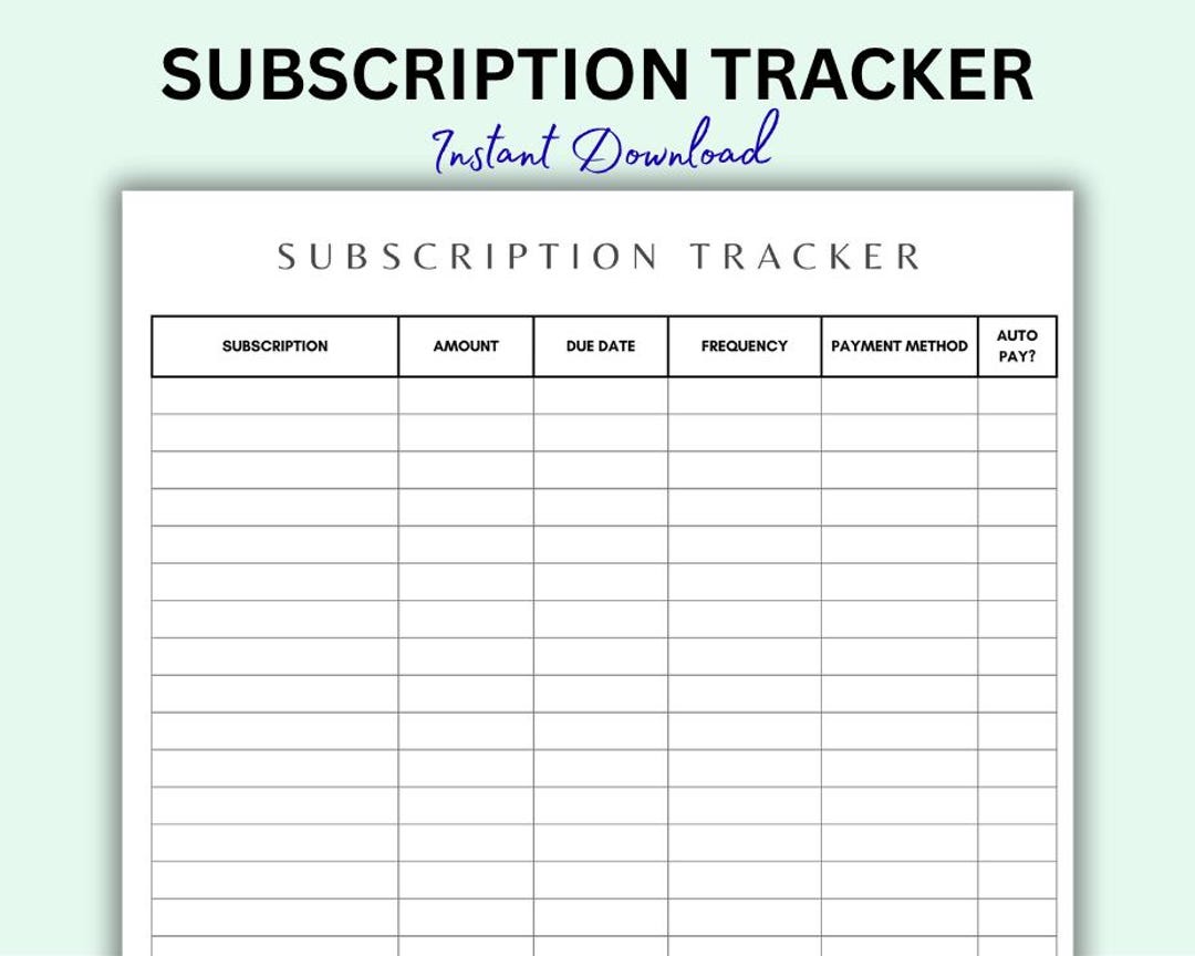Subscription Tracker – Printable Budget Organizer | Bill Payment ...