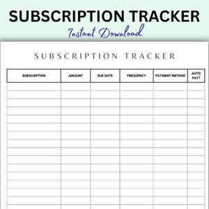 Subscription Tracker – Printable Budget Organizer | Bill Payment ...