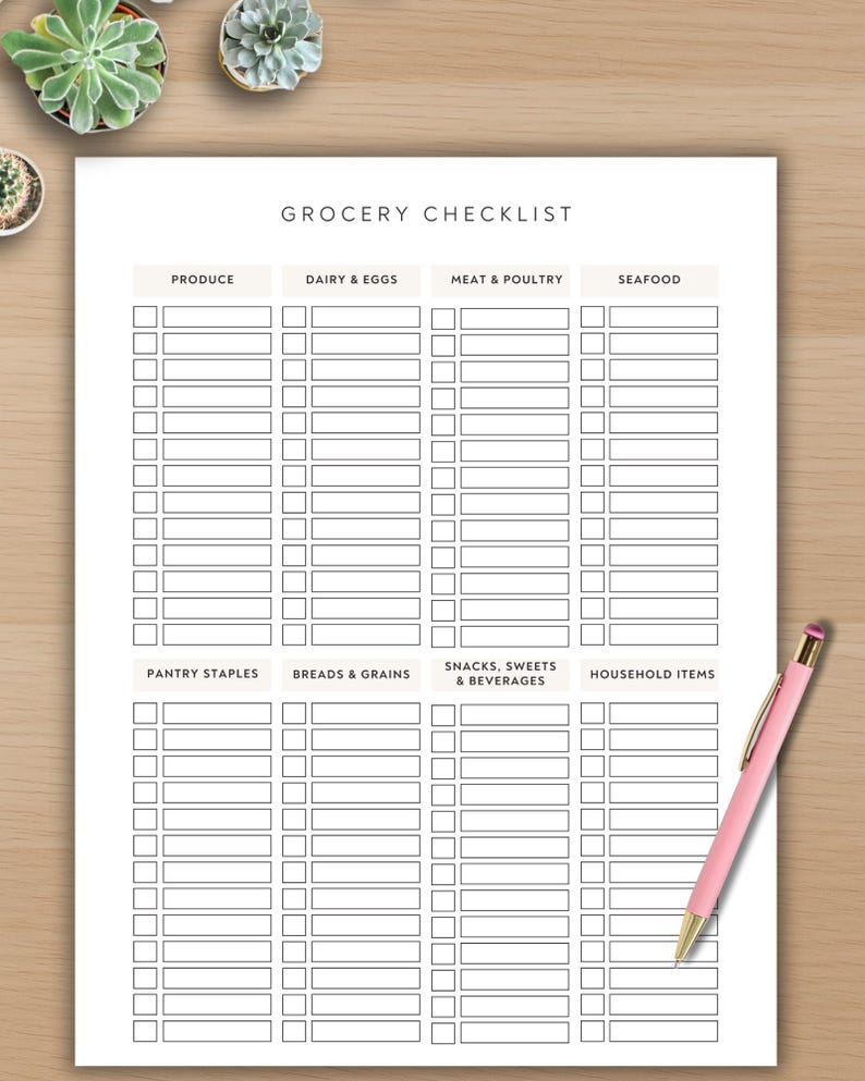 Weekly Grocery Checklist Printable: Organized Food Planner (PDF ...