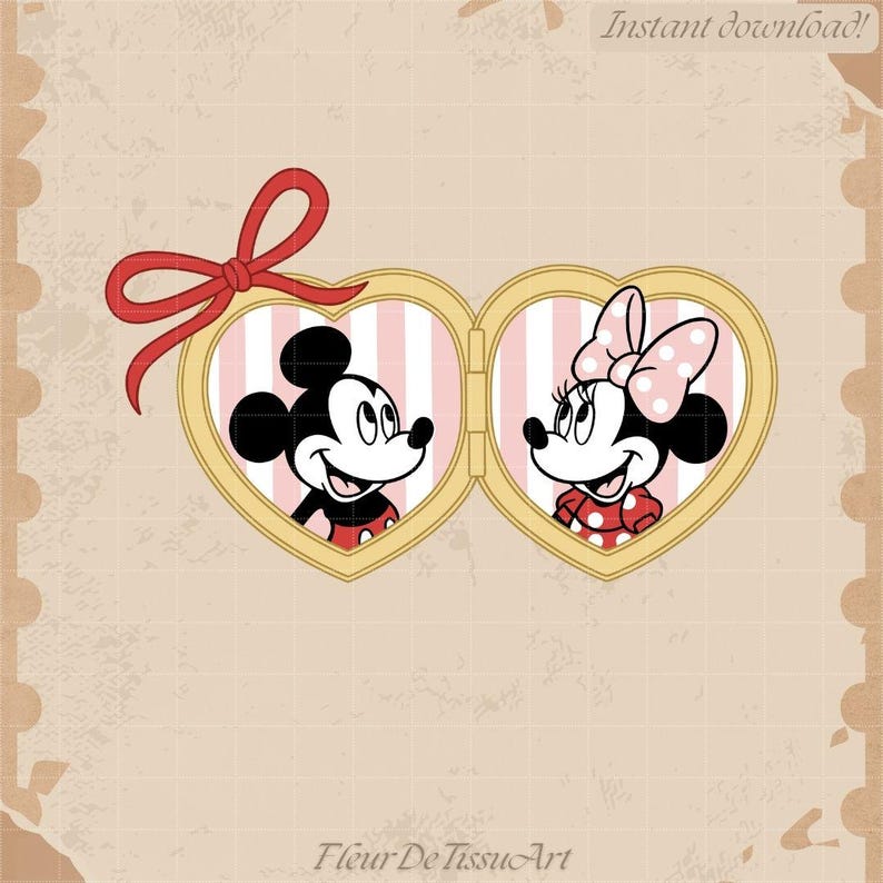Mickey Minnie Heart Locket PNG | Vintage Gold Frame, Cute Couple ...