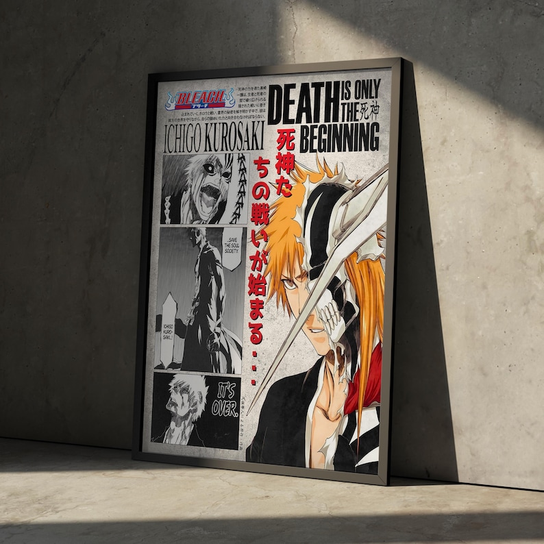 Bleach Ichigo Kurosaki Anime Manga Poster Art Print, Vintage Minimalist ...