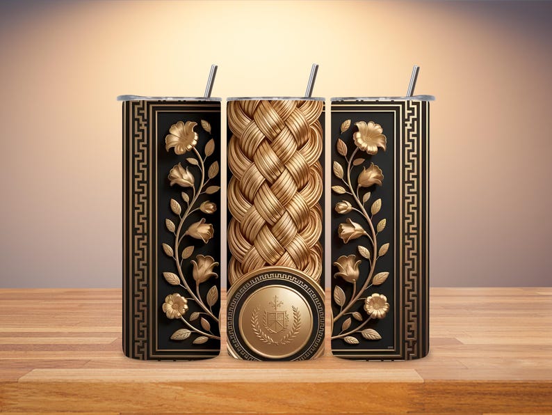 Greek Baroque Tumbler Wrap PNG | 20oz Skinny Sublimation Design | Gold ...