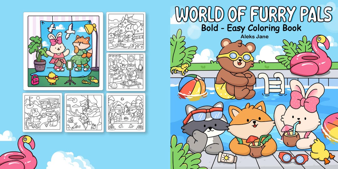 World of Furry Pals | Easy Animal Coloring Book | Printable PDF for ...