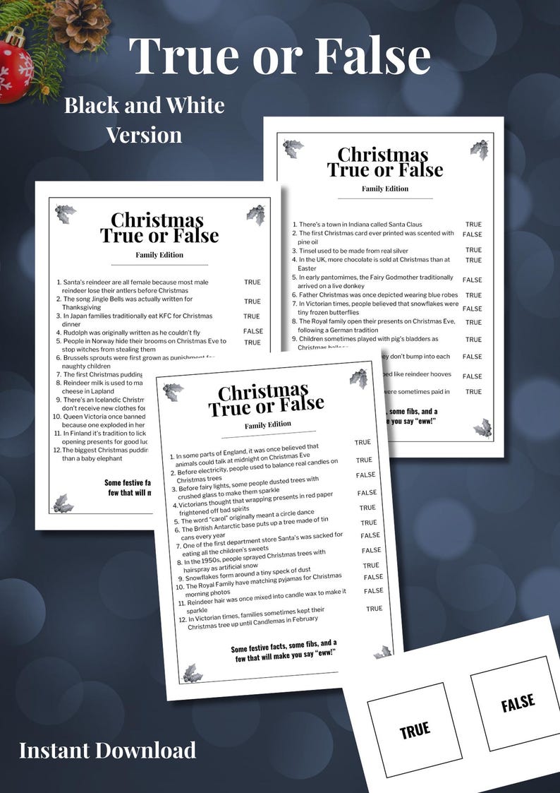 Christmas True or False Game/funny Printable Family Quiz/instant ...