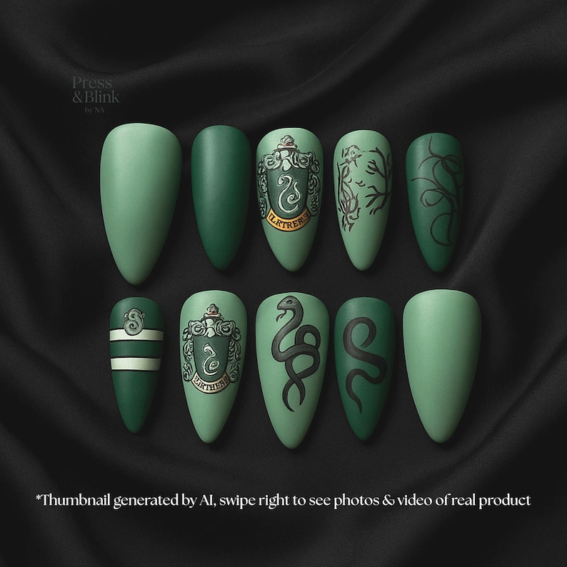 Movie Favorite | Slytherin Press on Nail: Emerald Green Snake Wizard ...