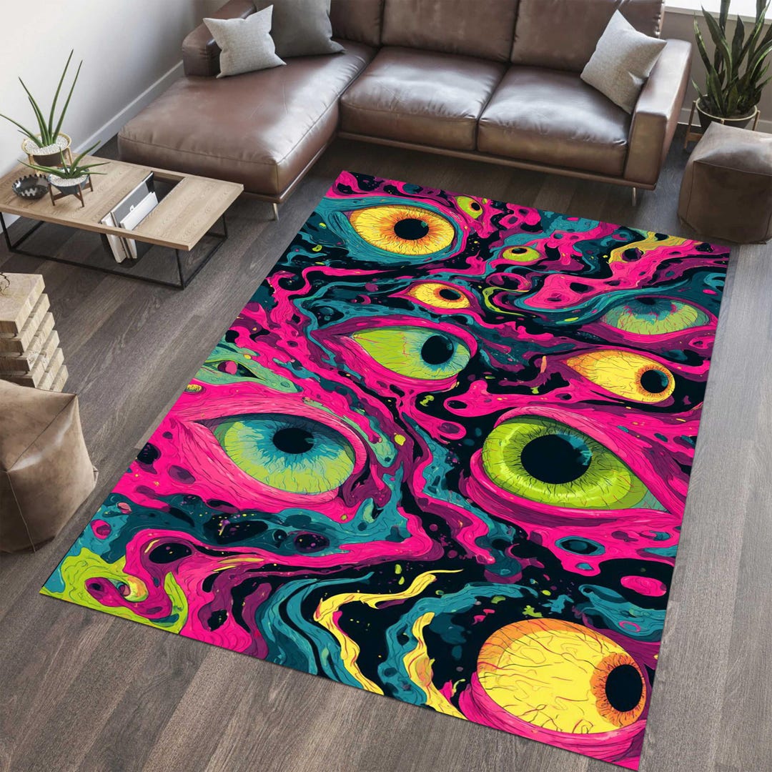 Psychedelic Eyes Rug - Trippy Neon Rug, Surreal Eye Cluster Festival ...