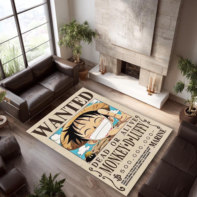 One Piece Luffy Wanted Poster Rug – Anime Area Carpet for Living Room ...